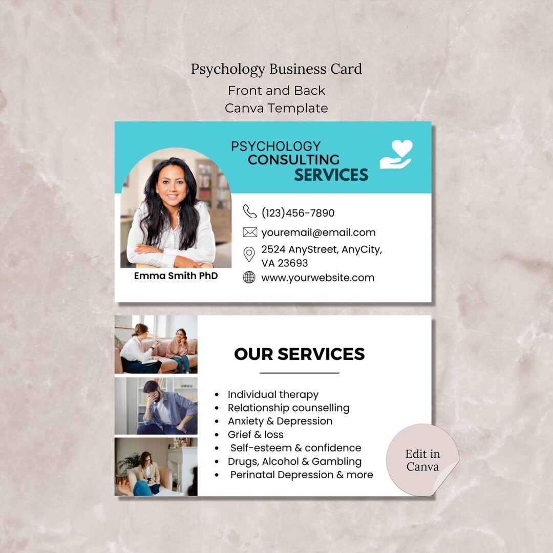 Psychology Business Card Canva Template, Editable Counseling Therapist ...