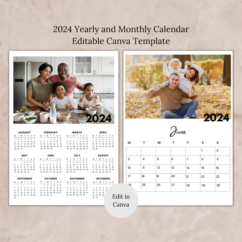 2024 Editable Yearly Calendar Photo Calendar Template Yearly Calendar ...