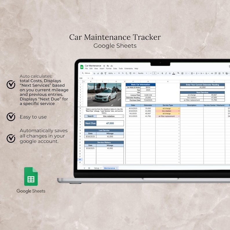 Car Maintenance Tracker Google Sheet, Auto Maintenance Log Vehicle ...