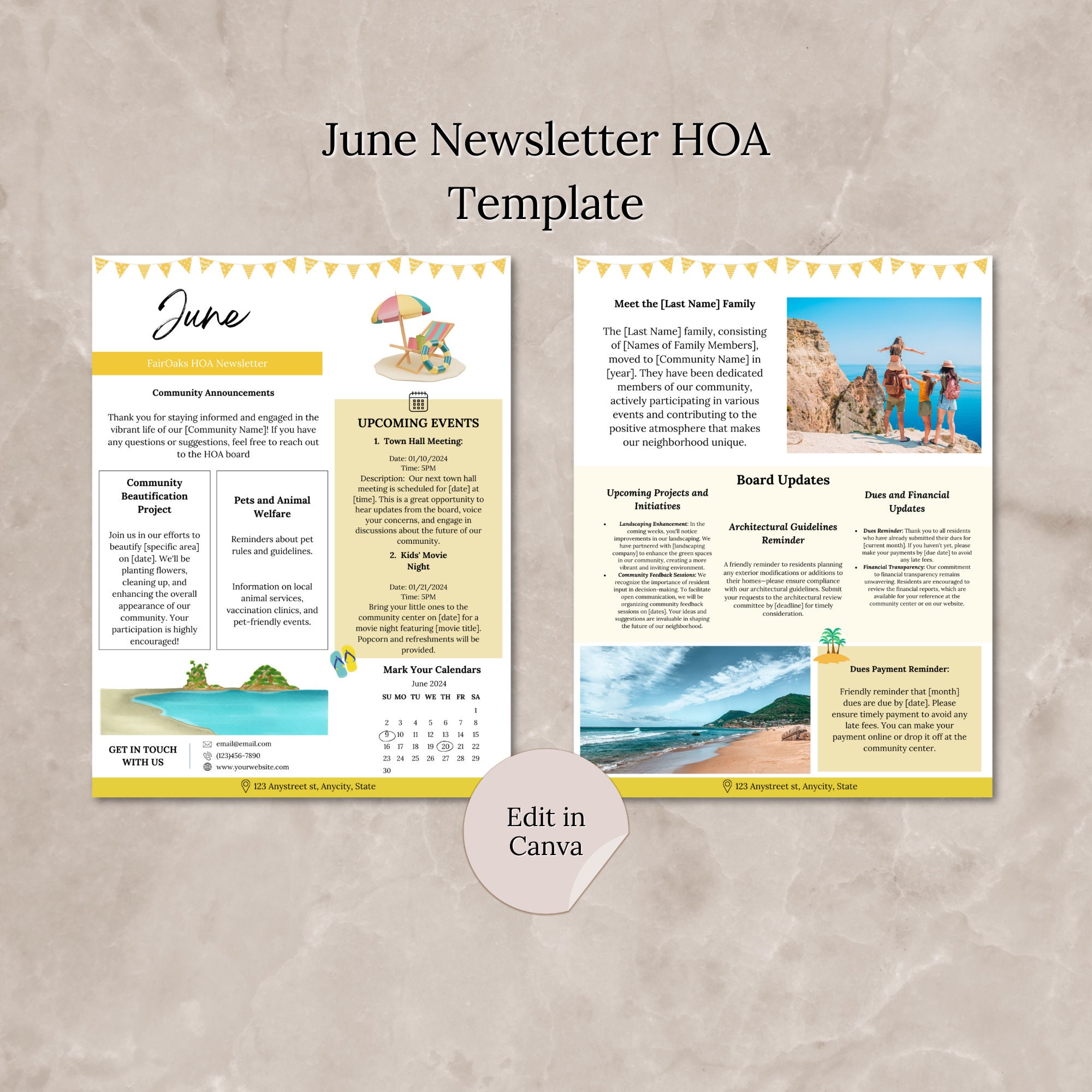 June HOA Newsletter Canva Template, Editable June Month Newsletter ...