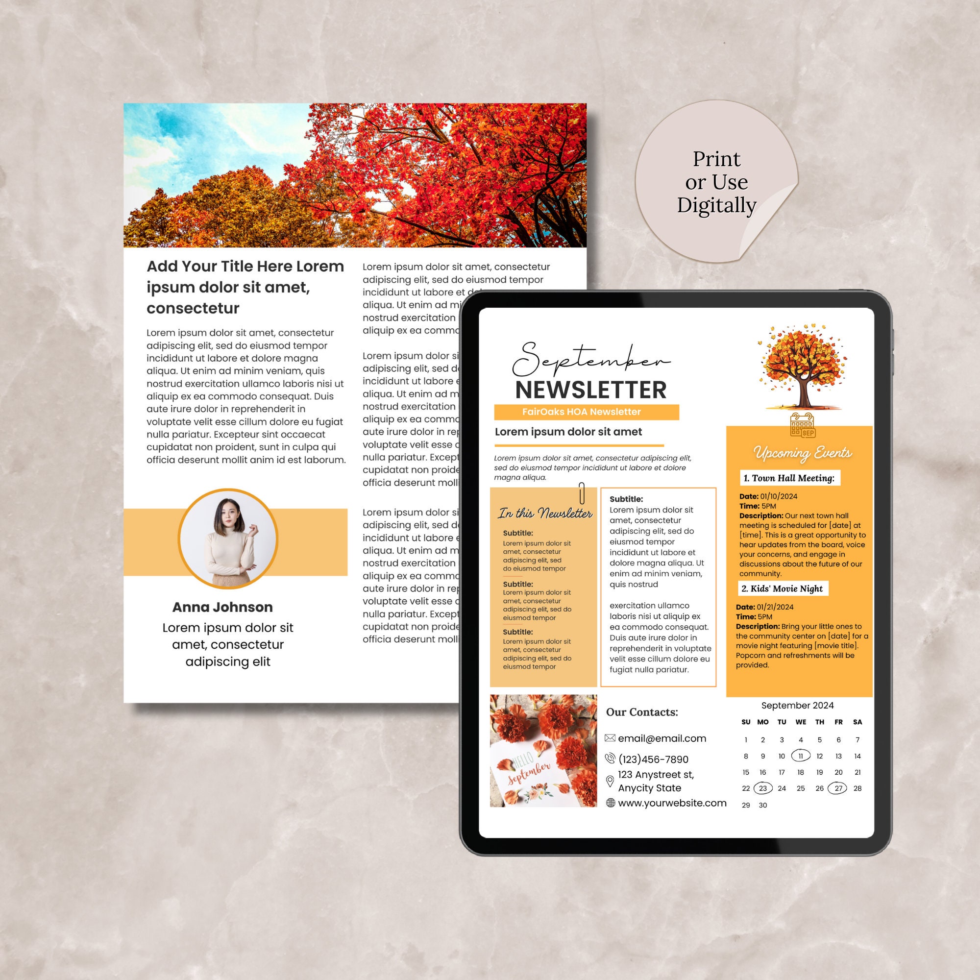 September Newsletter 2026 Canva Template Editable September HOA ...