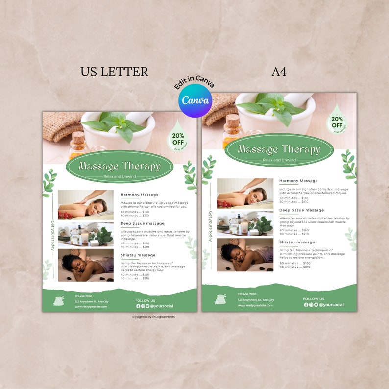 Massage Therapist Flyer Canva Templates, Massagist Business Promotion ...