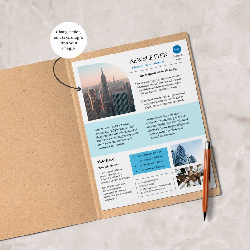 Newsletter Email Template Canva, Blue Editable Business Monthly ...