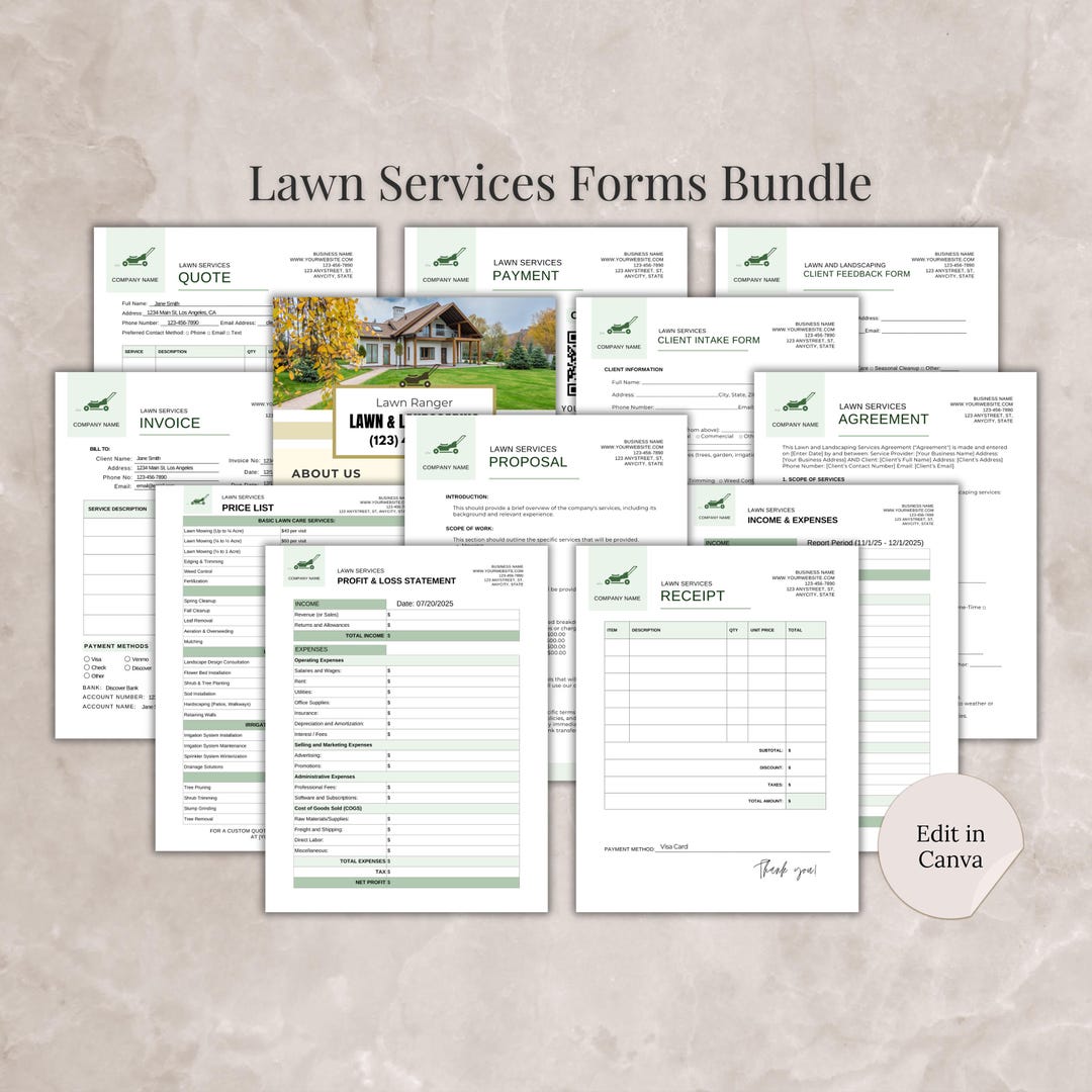 Lawn Services Forms Bundle Template Canva, Landscaping Agreement Lawn ...