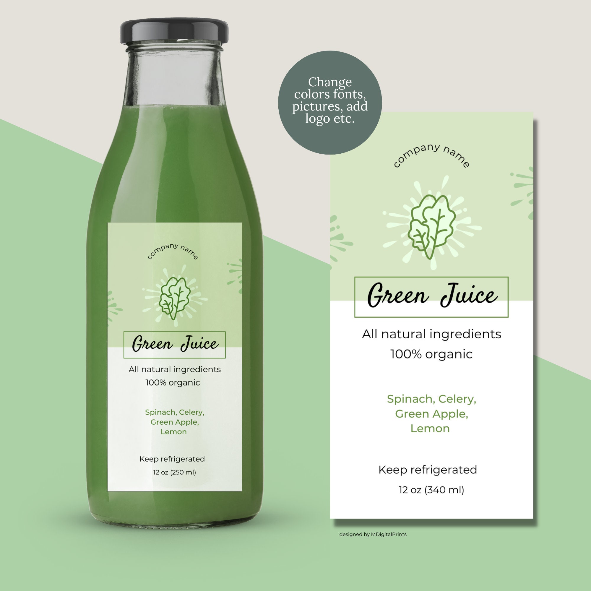 Editable Juice Bottle Labels Canva Template, Beverage Bottle Labels ...