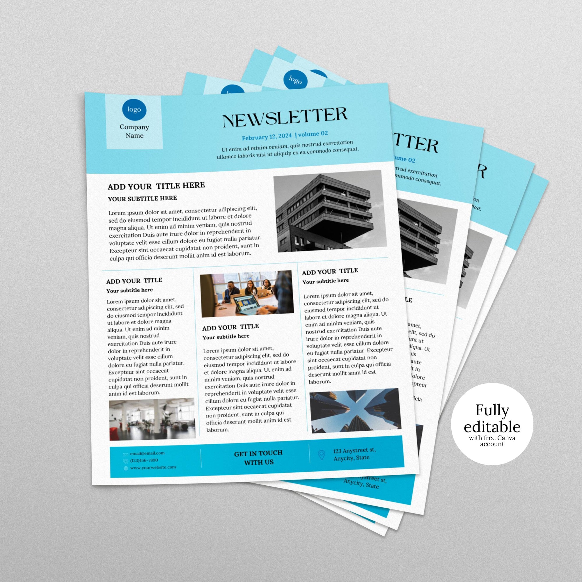 Newsletter Email Template Canva, Blue Editable Business Monthly ...
