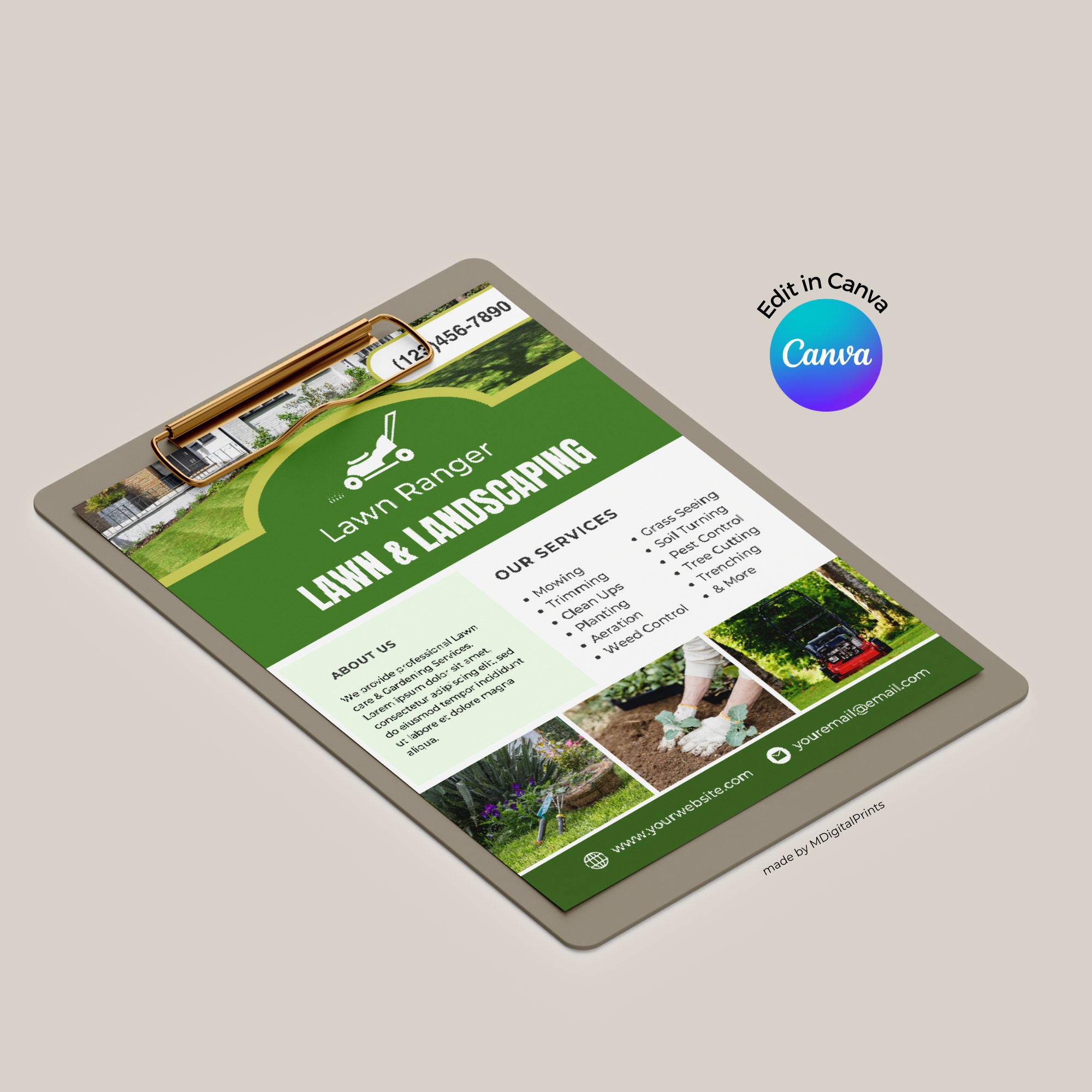 Landscaping Lawn Services Business Flyer Canva Template, Mowing ...