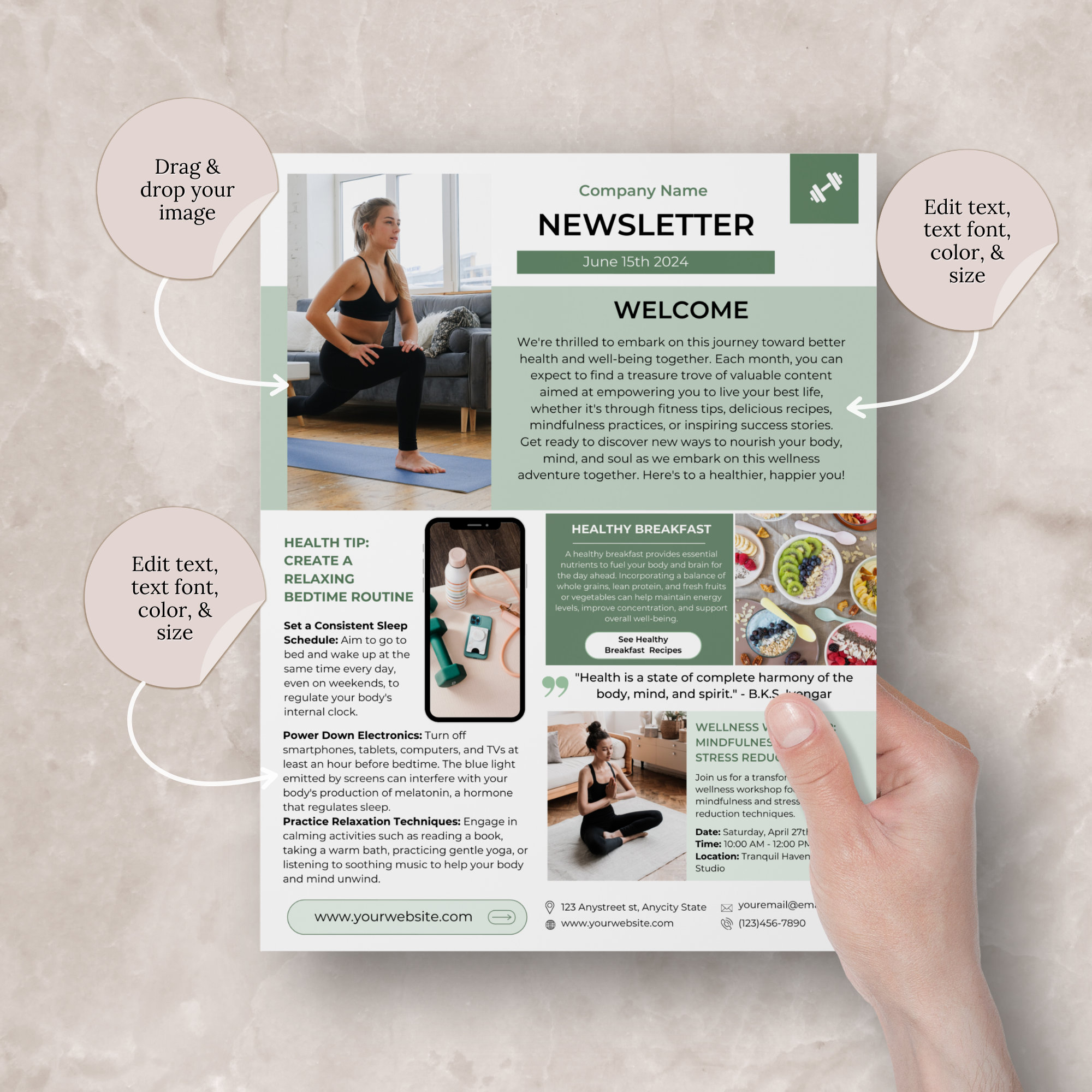 Wellness Newsletter Email Template Canva Sage Green Editable Business ...