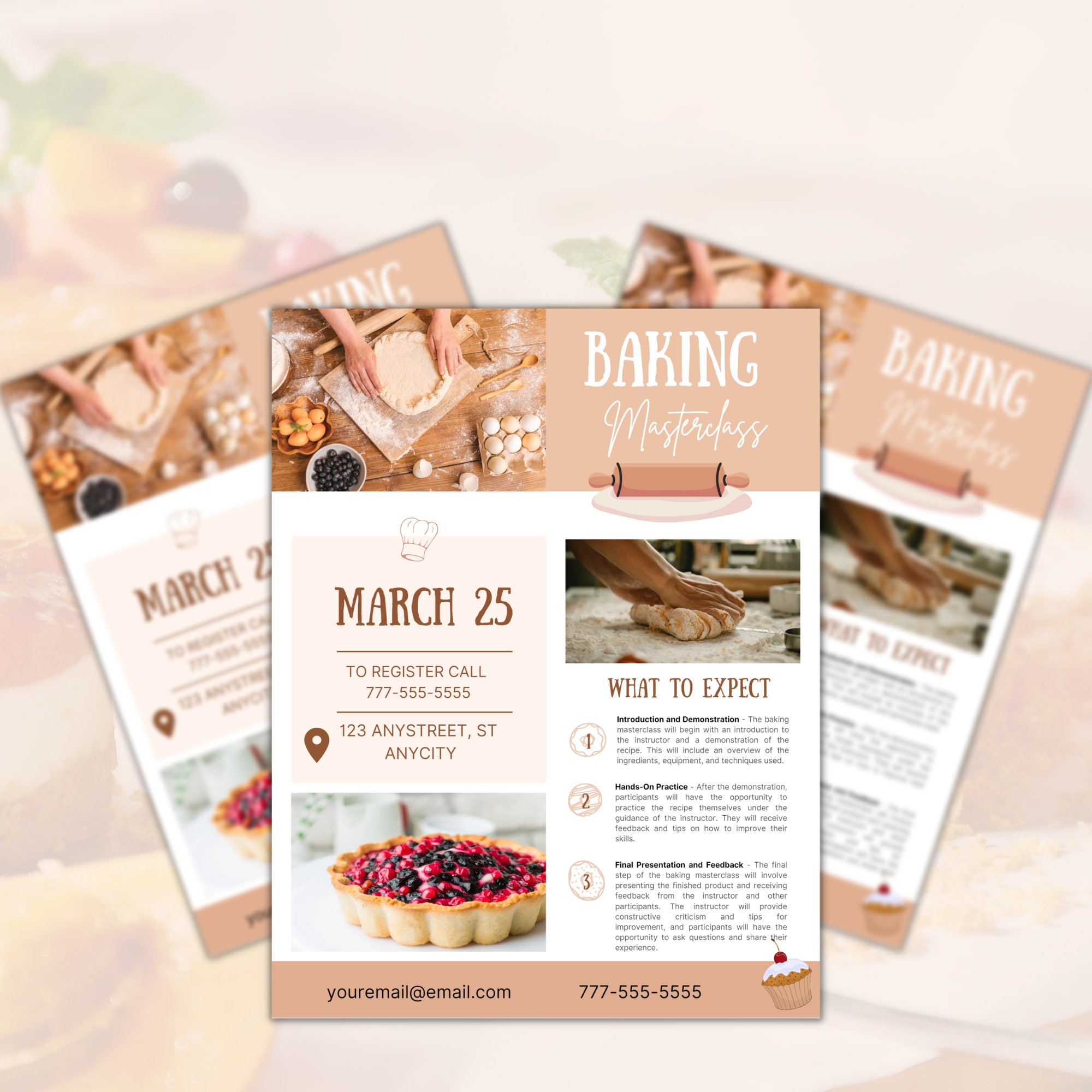 Baking Masterclass Flyer Canva Template, Baking Class Flyers Template, Baking Classes Flyer ...