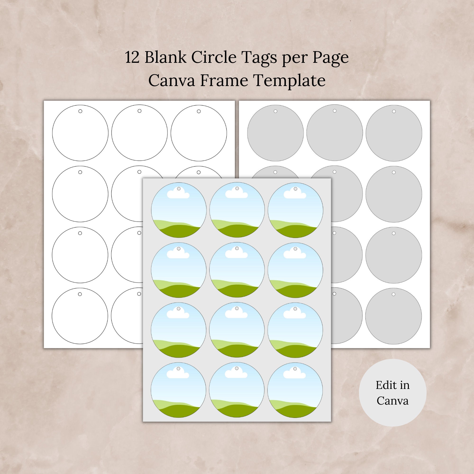Blank Circle Canva Frame Tags Template, Editable Circle Ornaments ...