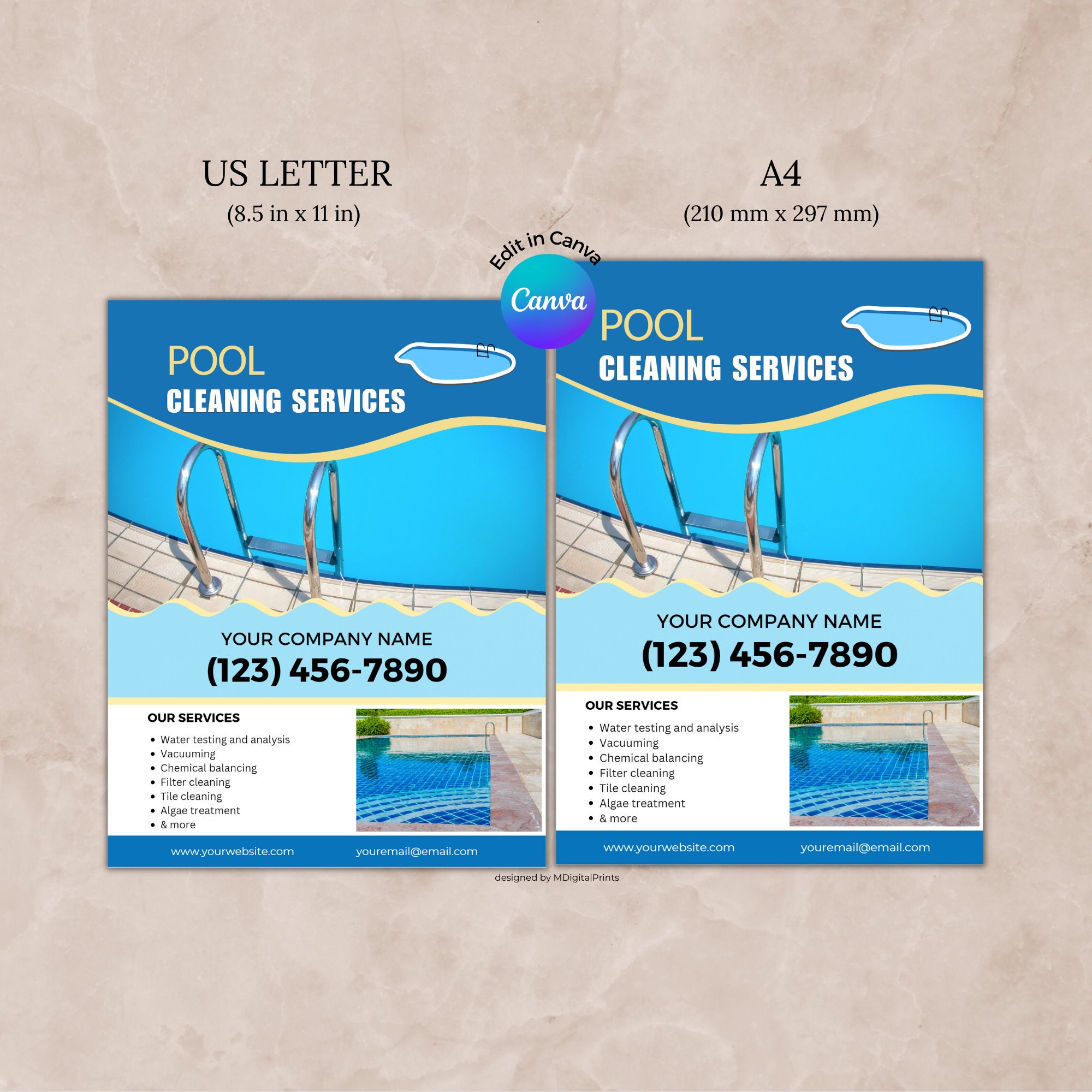 Pool Services Flyer Canva Template, Swimming Pool Business Editable ...