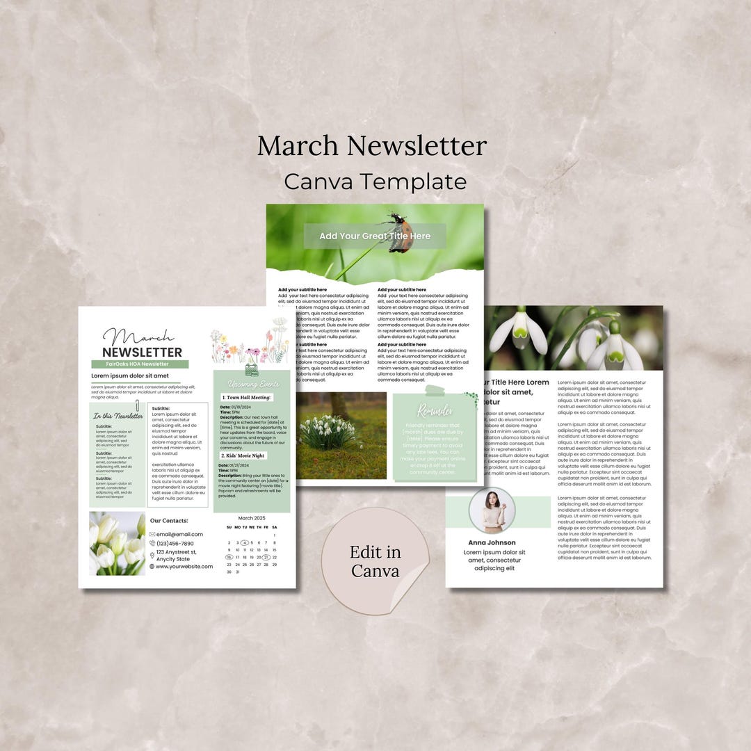 March Newsletter 2026 Canva Template Editable March HOA Newsletter ...