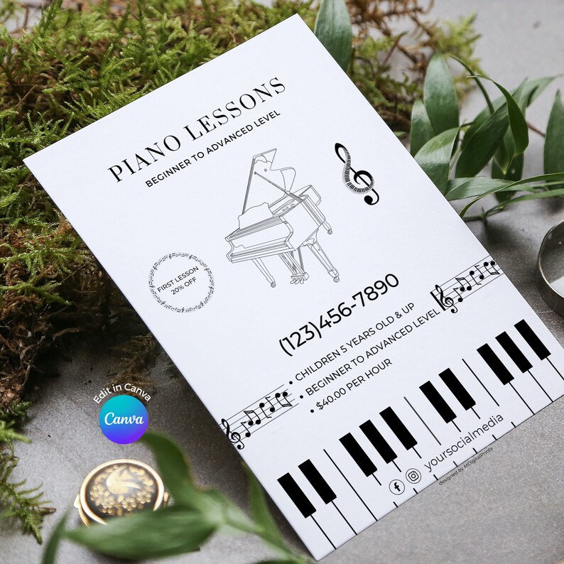 Piano Lessons Flyer Canva Template Piano Teacher Editable - Etsy