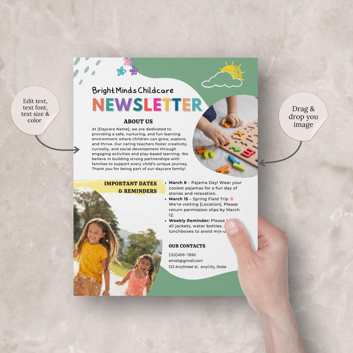 Preschool Newsletter Canva Template, Editable Childcare Newsletter ...