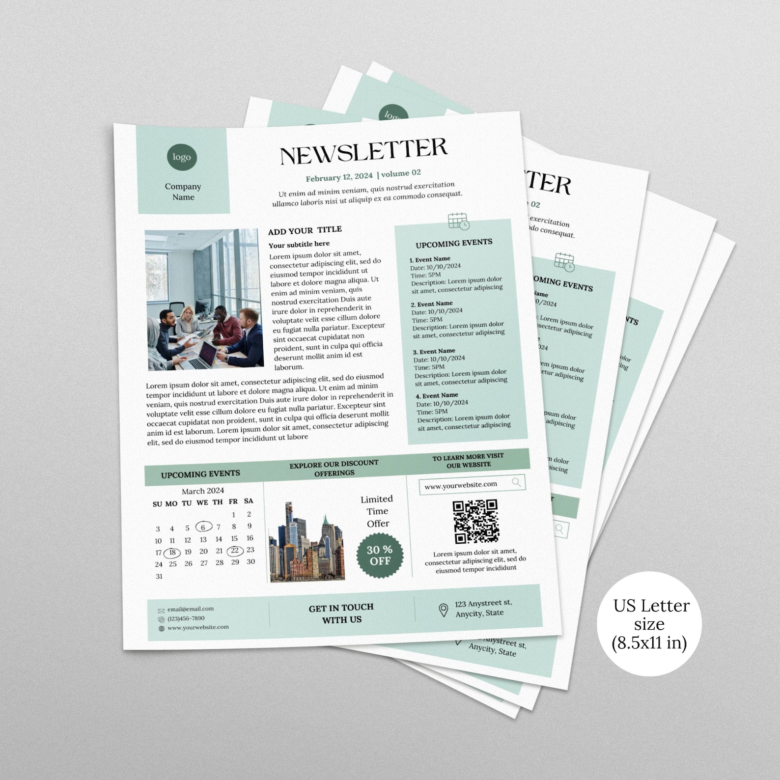 Newsletter Email Template Canva, Sage Green Editable Business Monthly ...