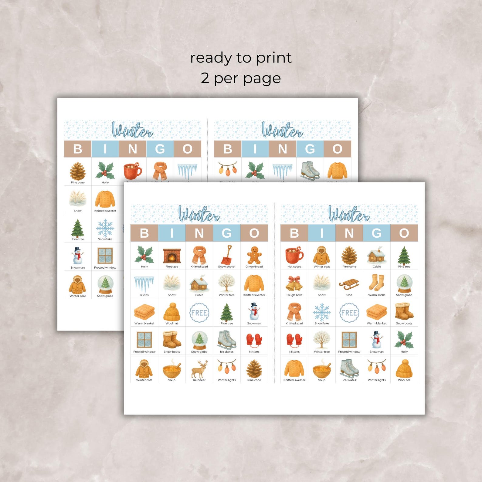 Tarjetas de bingo de invierno: 100 tarjetas únicas, descarga digital ...