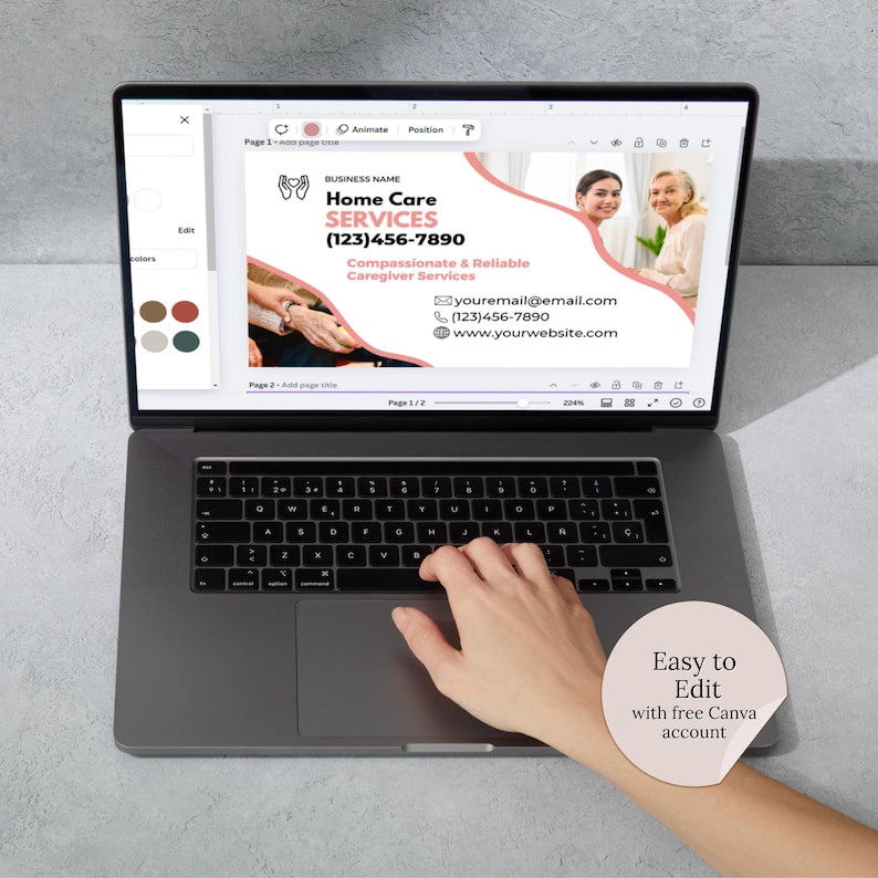 Caregiver Business Card Canva Template Pink Elderly Care Card Template ...