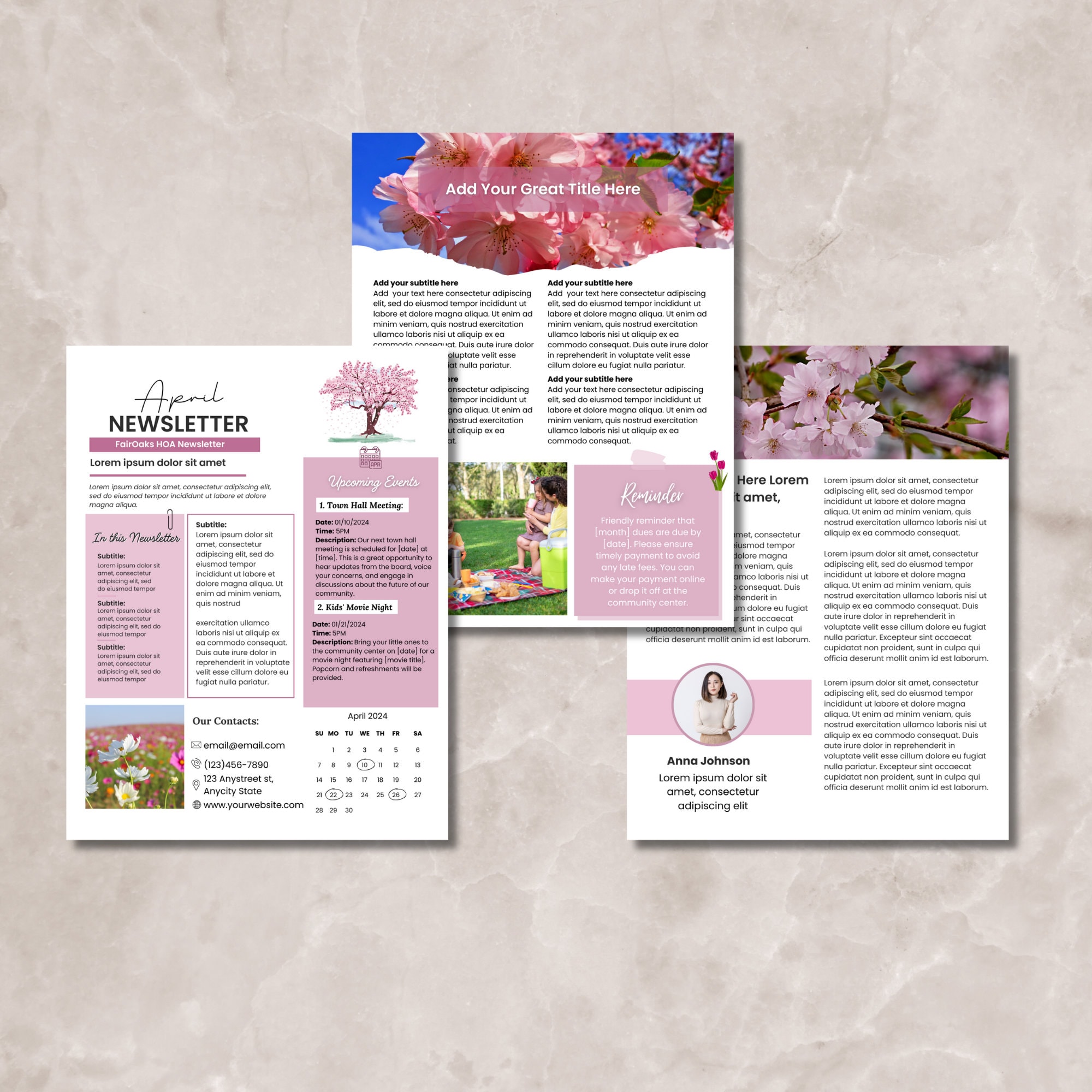 April HOA Newsletter Canva Template, Editable Spring Newsletter Pages ...