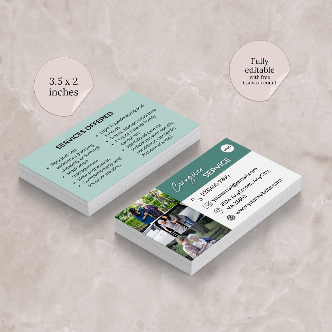 Caregiver Business Card Canva Template Bundle, Elderly Care Card ...