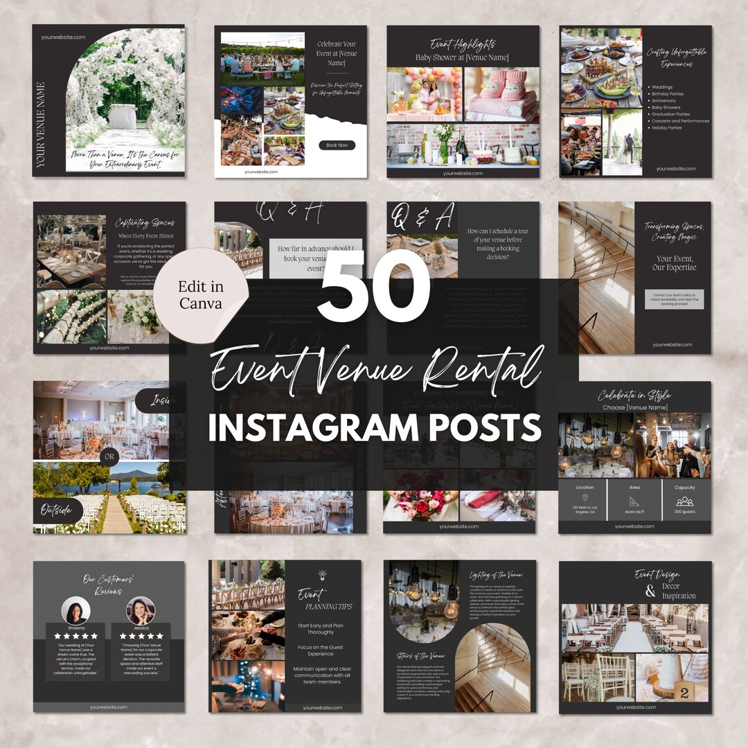 Event Venue Rental Instagram Posts Canva Template Editable Wedding ...