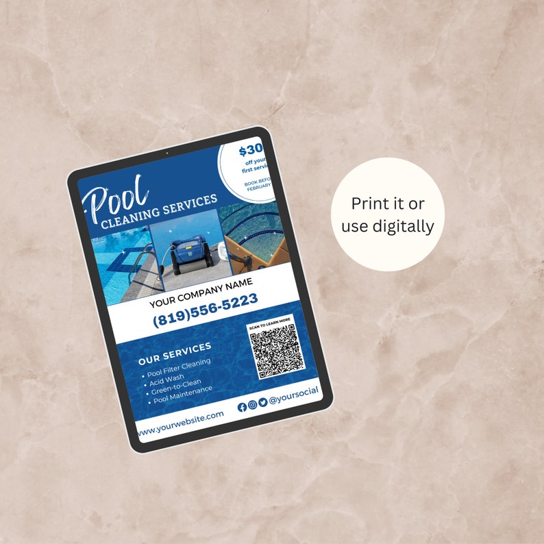 Professional Pool Service Flyer, Editable Canva Template, Marketing ...