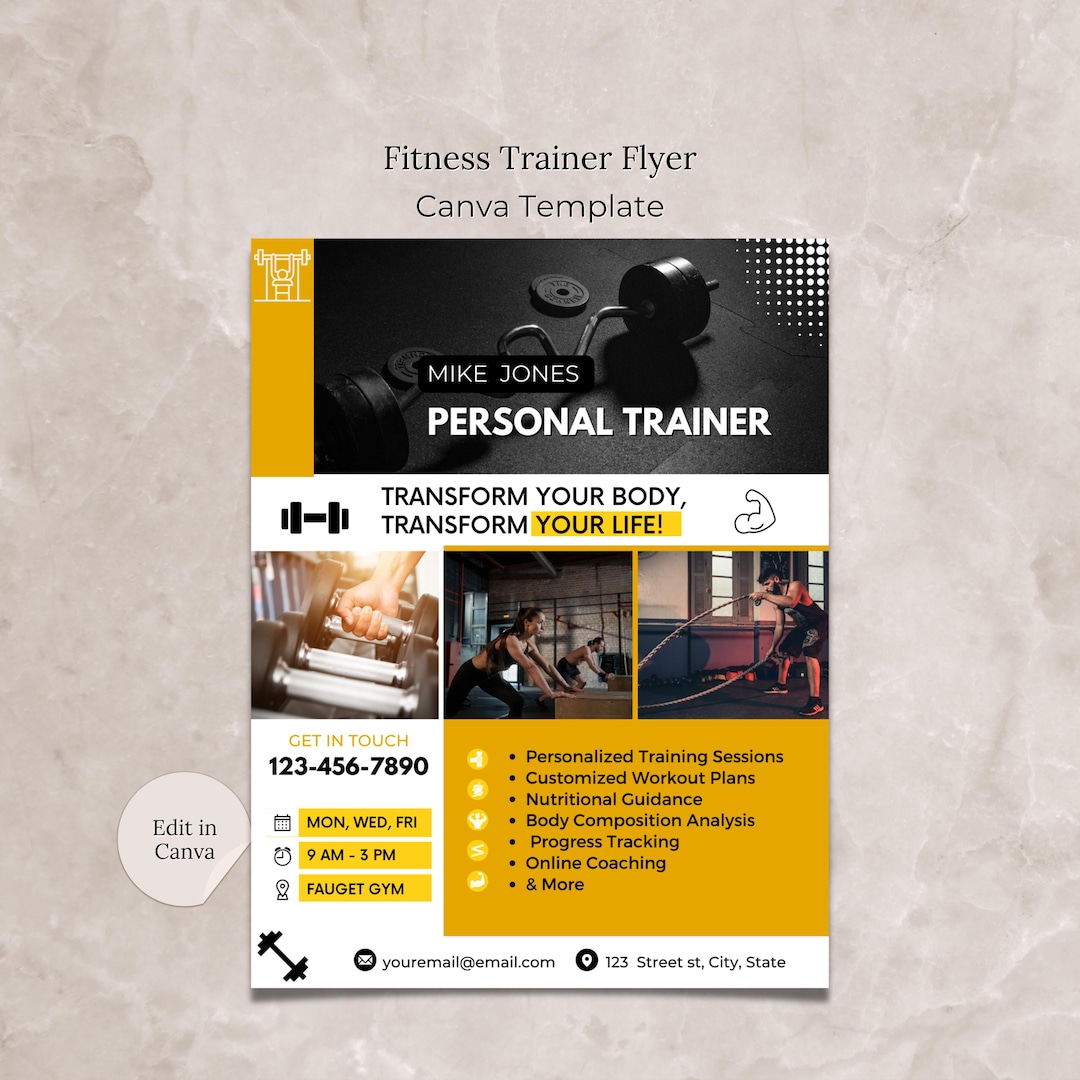 Personal Trainer Flyer Canva Template, Fitness Coach Editable Flyer ...