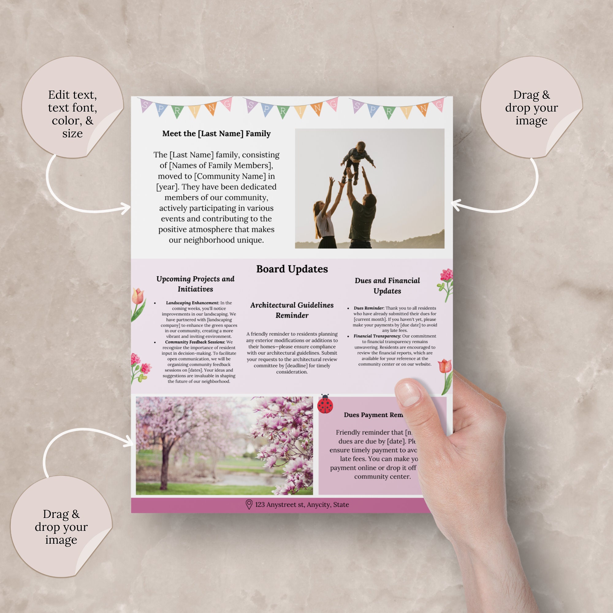 April HOA Newsletter Canva Template, Editable Spring Newsletter Pages ...