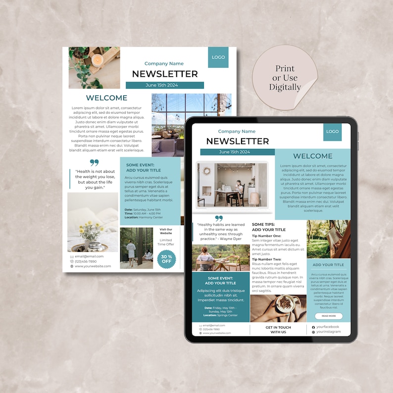 Newsletter Email Template Canva Blue Professional Editable Business ...