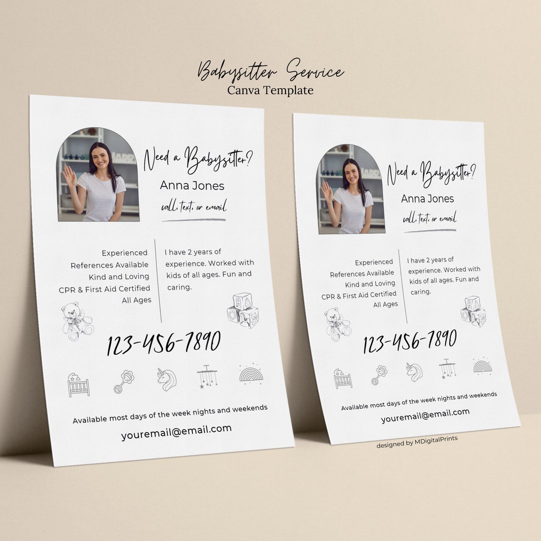 Babysitter Flyer Canva Template, Nanny Service Editable Flyer, Child ...