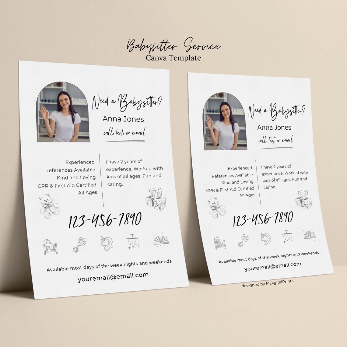 Babysitter Flyer Canva Template, Nanny Service Editable Flyer, Child ...