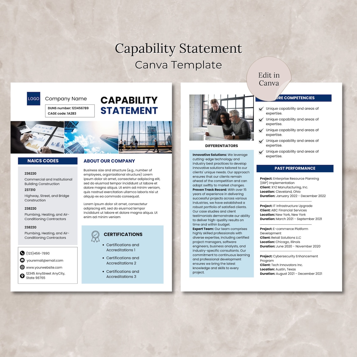 Capability Statement Canva Template Editable Capability Statement ...