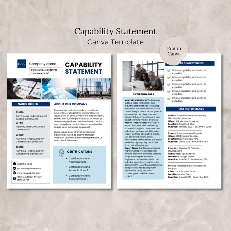 Capability Statement Canva Template Editable Capability Statement ...