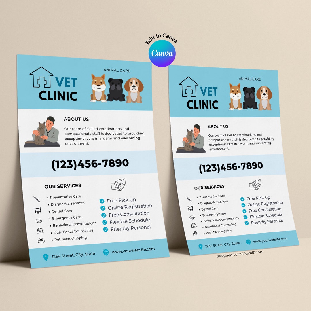 Vet Clinic Flyer Canva Template Pet Hospital Flyer Editable - Etsy