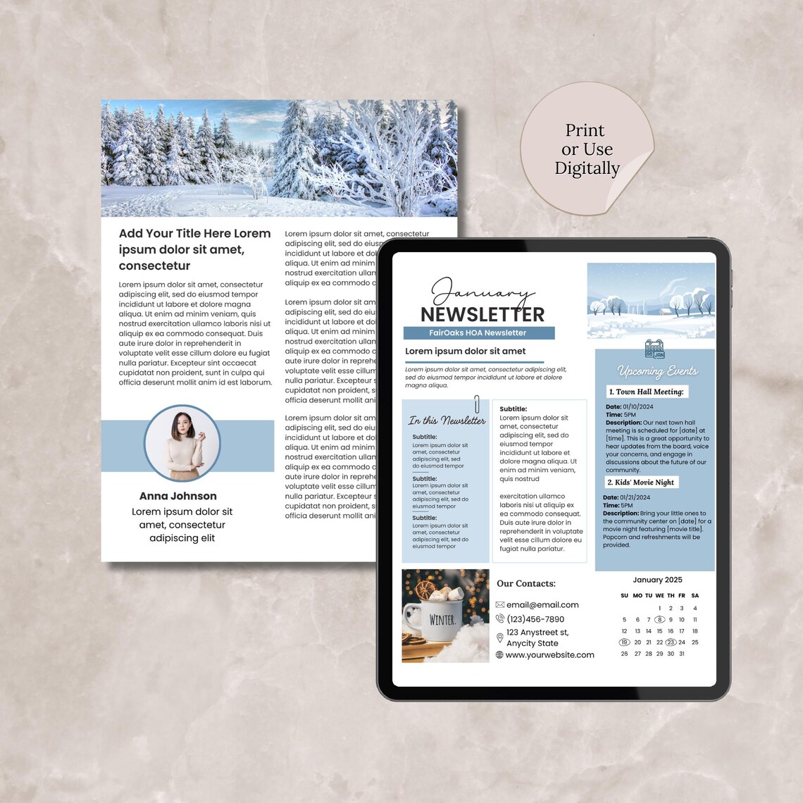 January Newsletter 2026 Canva Template Editable January HOA Newsletter ...