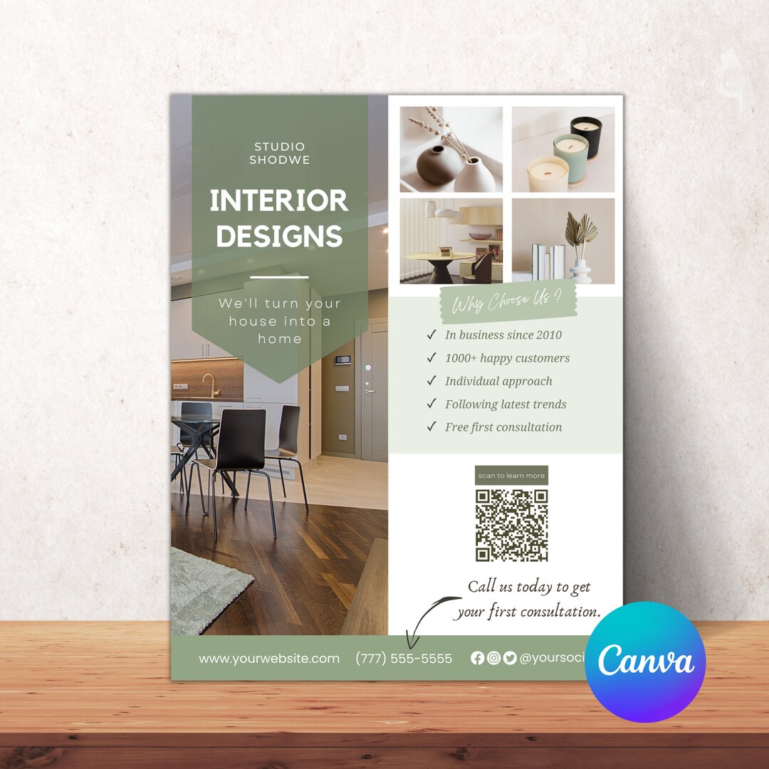 Interior Designer Flyer Canva Template Interior Design - Etsy