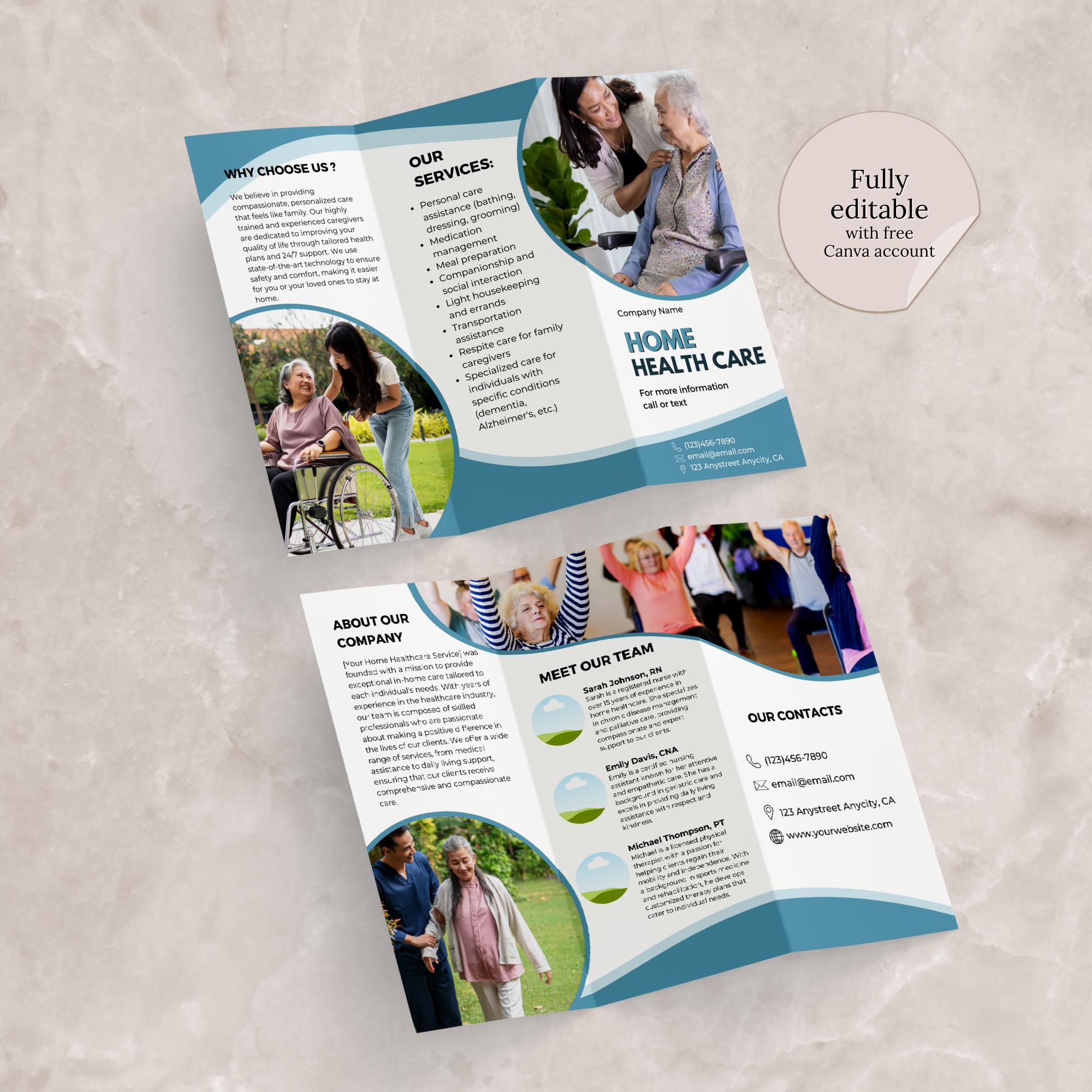 Home Health Care Brochure Canva Template Editable Assisted Living ...