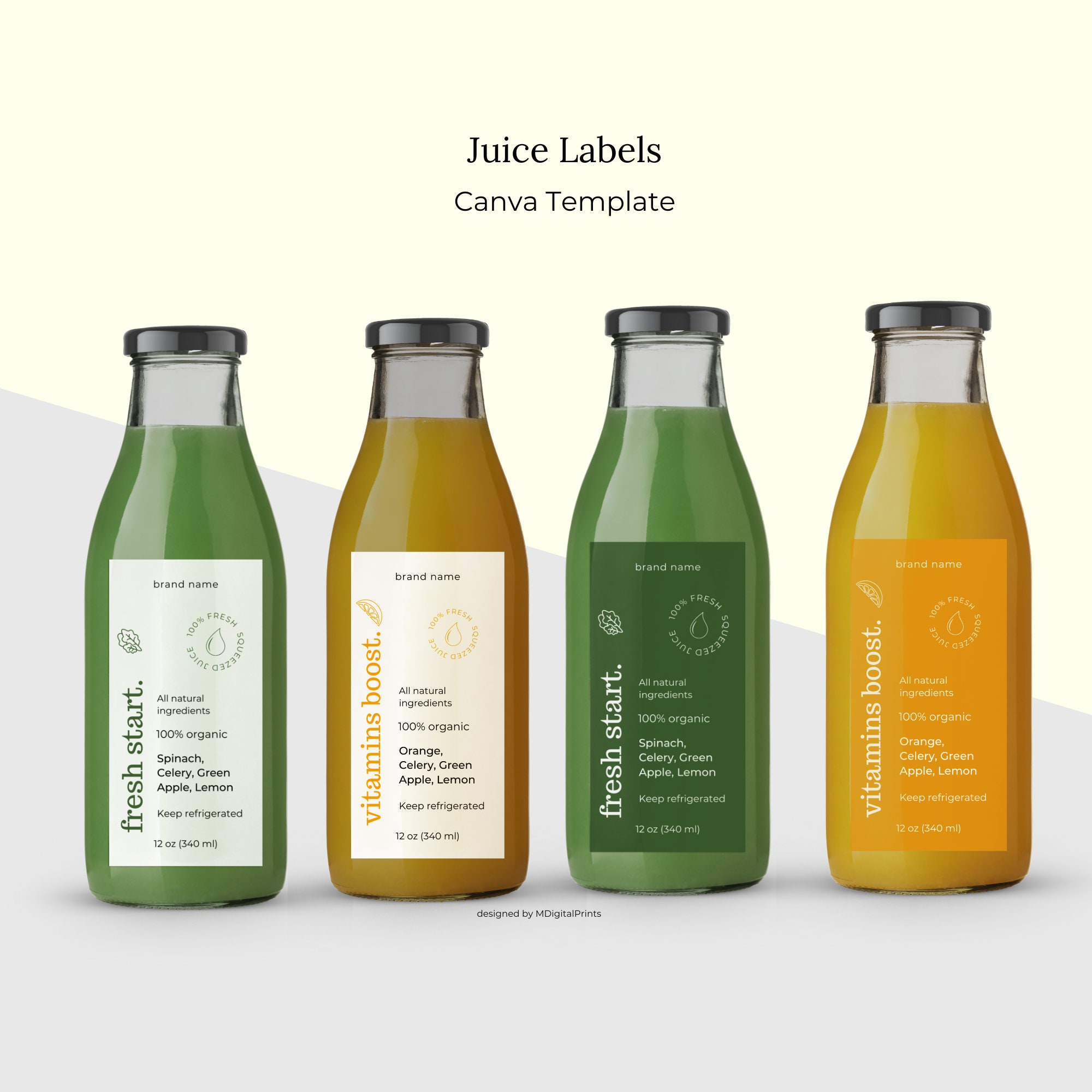 Editable Juice Labels Template Canva, Juice Bottle Label, Beverage ...