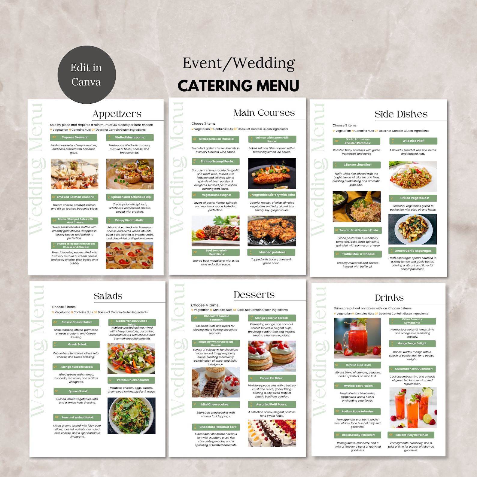 Catering Menu Price Guide Template Canva. Wedding Catering Charcuterie ...