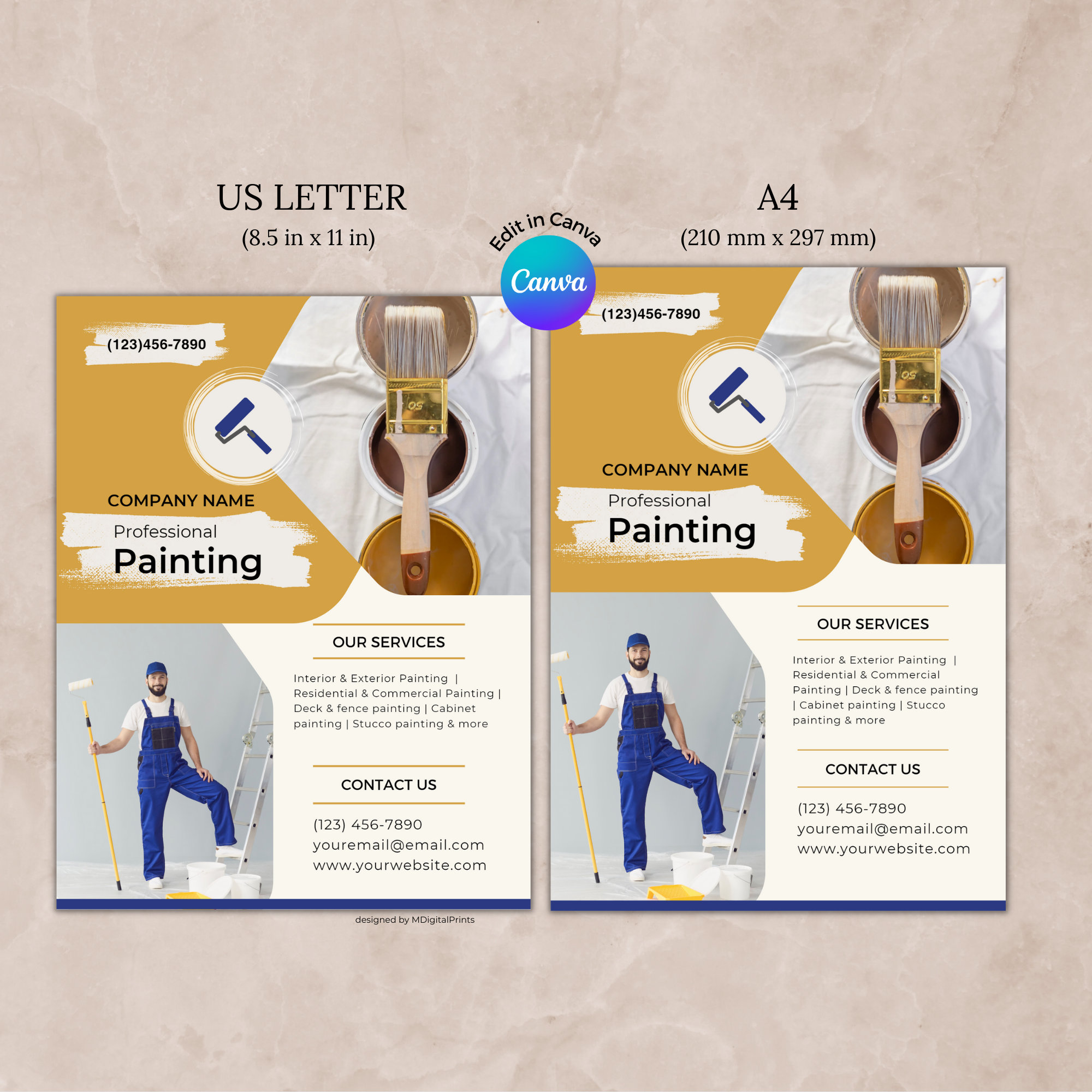 Painter Services Flyer Canva Template, Painting Company Business Flyer ...
