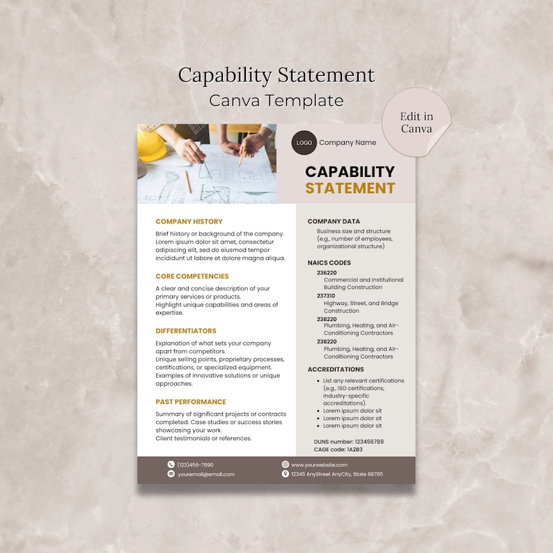 Capability Statement Canva Template Editable Capability Statement ...