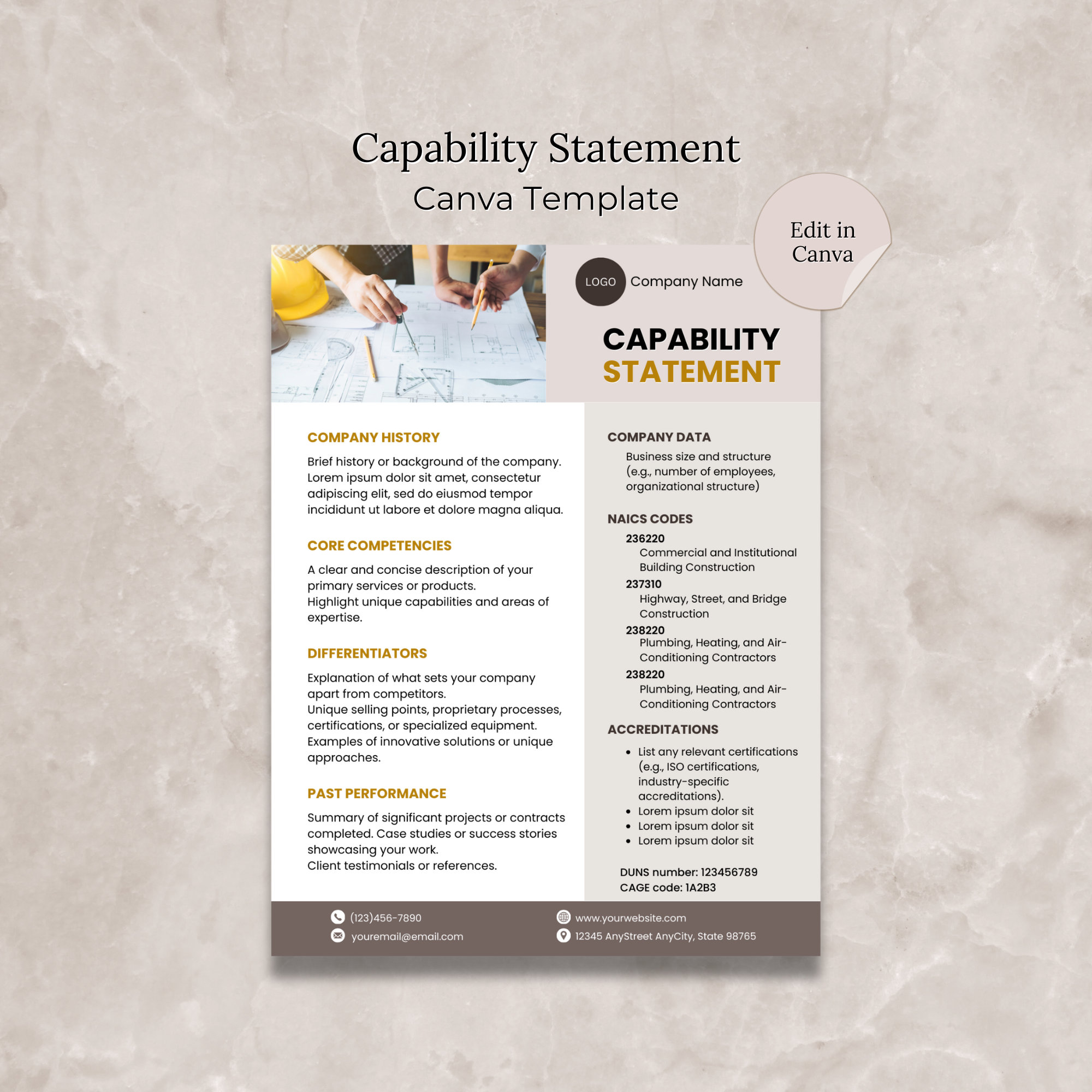Capability Statement Canva Template Editable Capability Statement ...