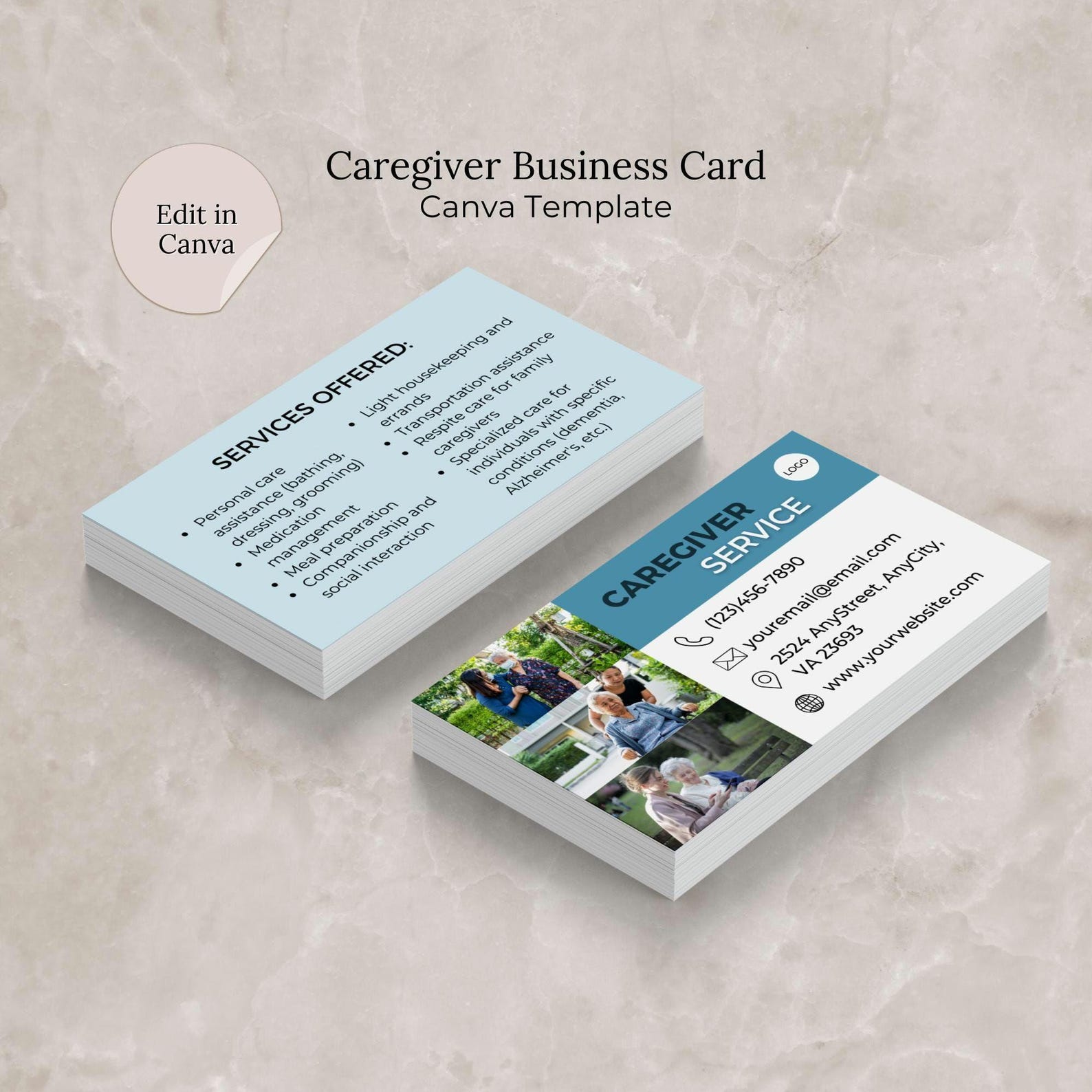 Caregiver Business Card Canva Template Bundle, Elderly Care Card ...