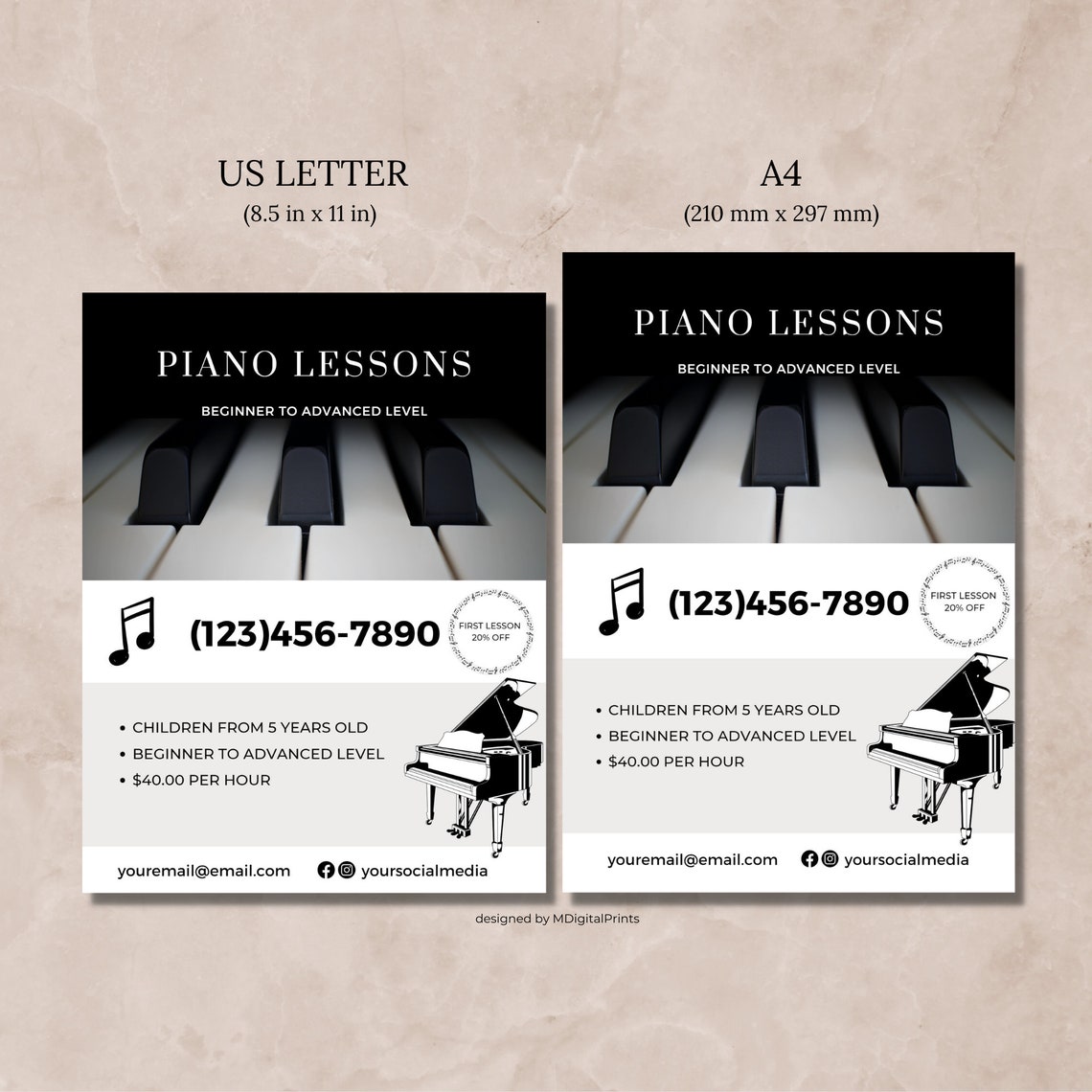 Piano Lessons Flyer Canva Template, Editable Piano Teacher Flyer, Piano ...