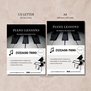 Piano Lessons Flyer Canva Template, Editable Piano Teacher Flyer, Piano ...