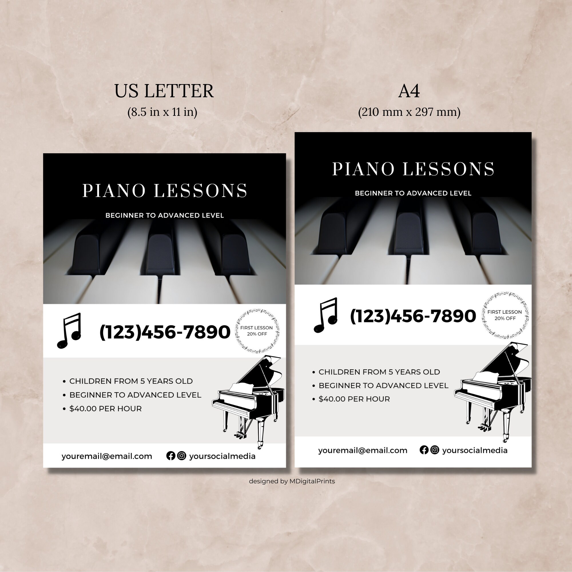 Piano Lessons Flyer Canva Template, Editable Piano Teacher Flyer, Piano ...