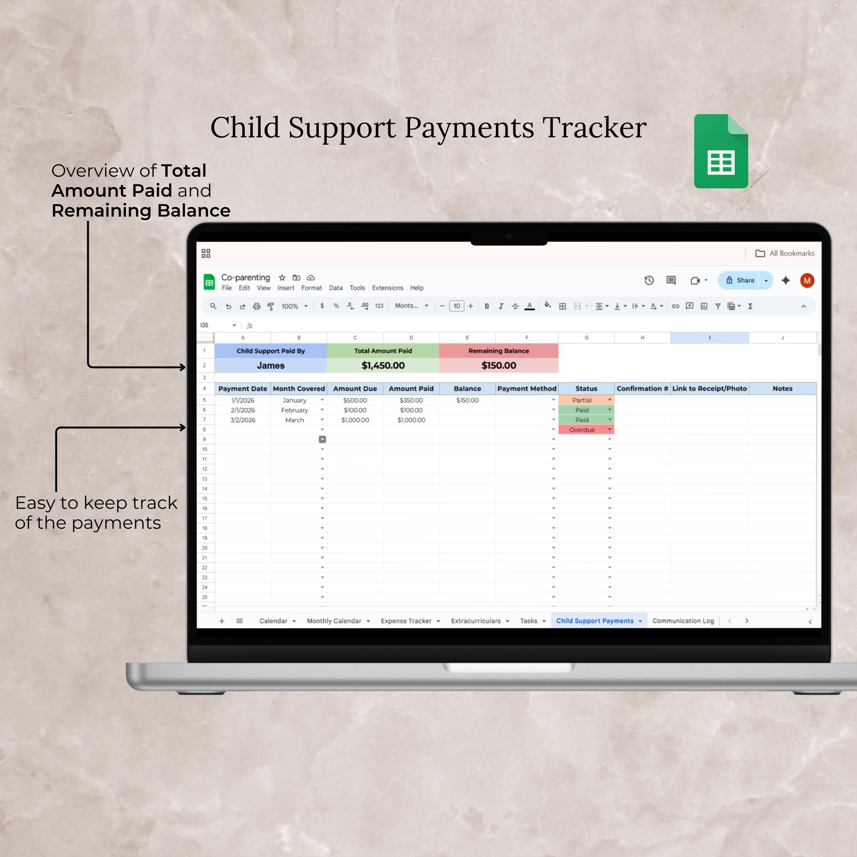 Co-parenting Planner Google Sheets, Custody Schedule, Child Support ...