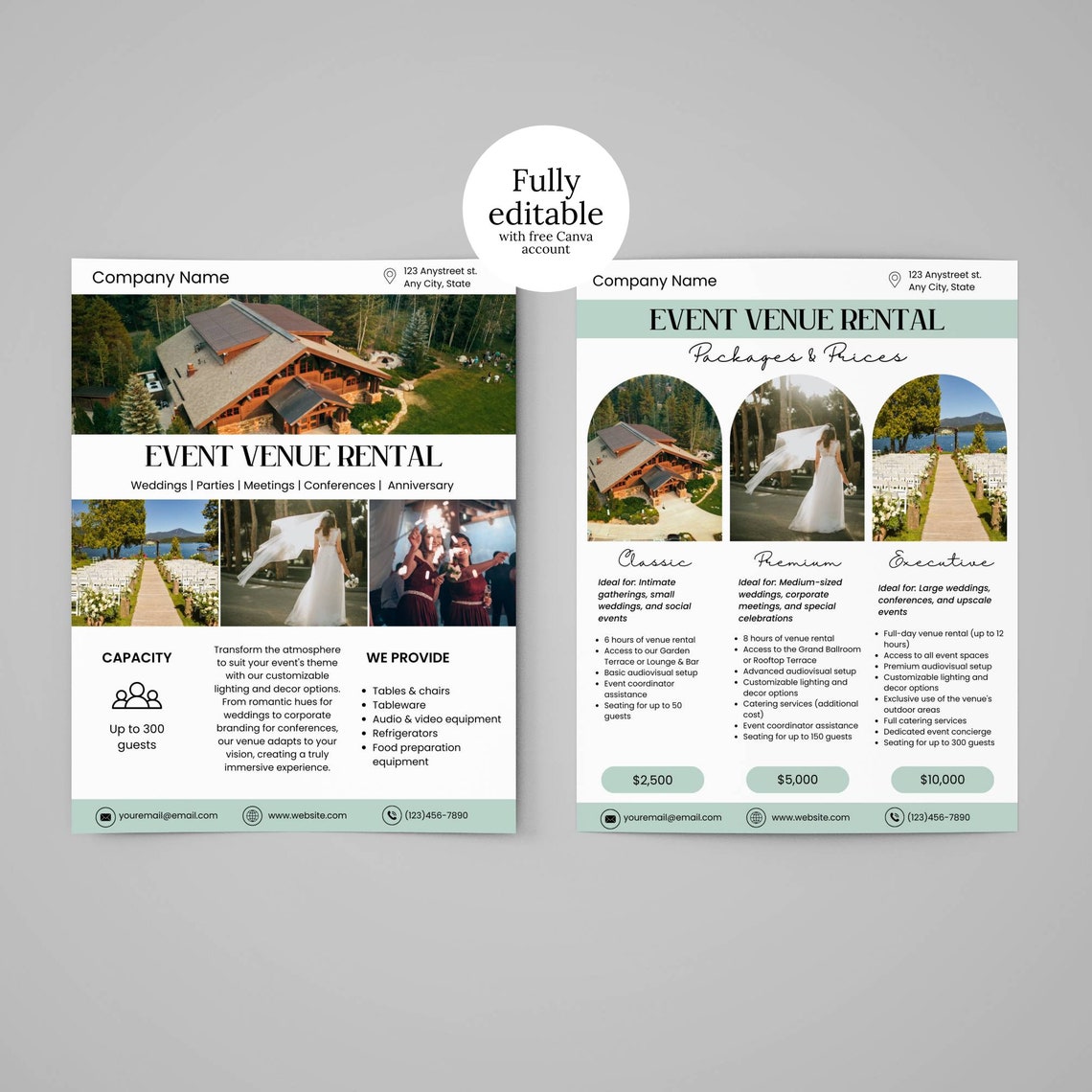 Event Venue Rental Flyer Canva Template, Venue Rental Packages Prices ...