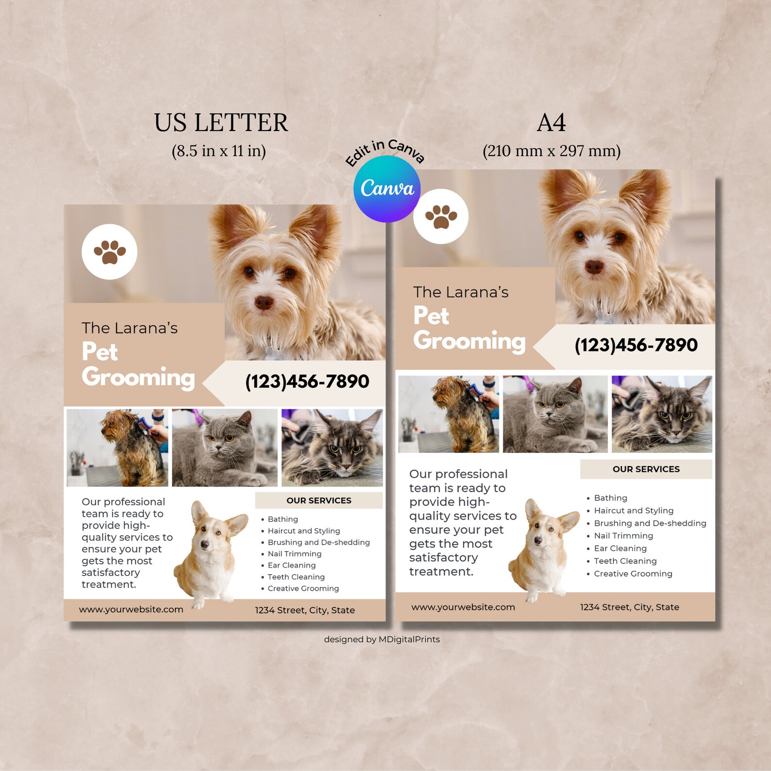 Pet Grooming Flyer Canva Template, Pet Groomer Business Editable Flyer ...