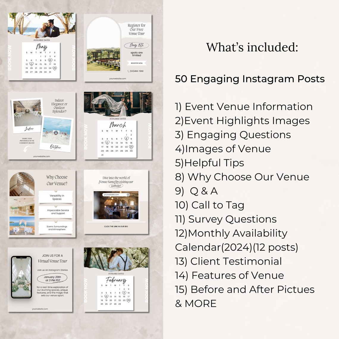 Event Venue Rental Instagram Posts Canva Template Editable Wedding ...