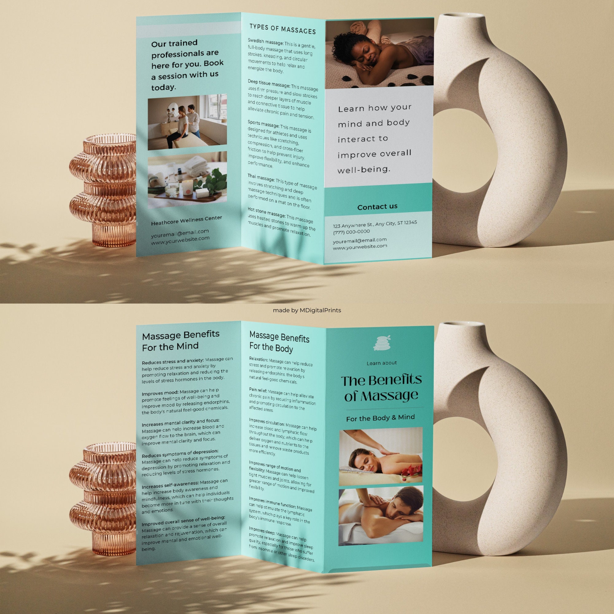 Massage Trifold Brochure Canva Template, Massage Benefits Flyer ...
